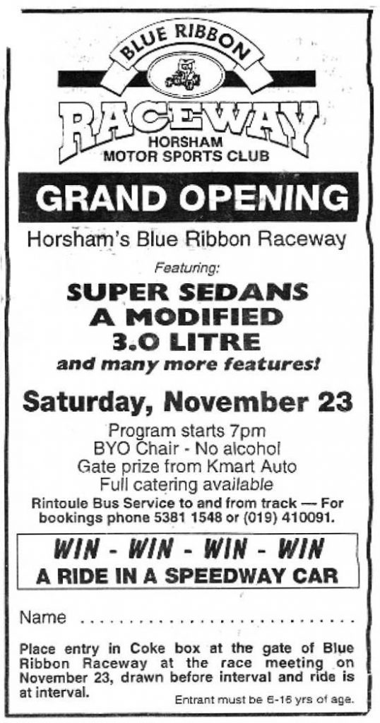 A Brief History of the Horsham Motor Sports Club Inc. - Blue Ribbon Raceway